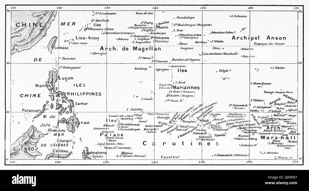 Carte des colonies allemandes en Océanie. Ancienne illustration gravée ...