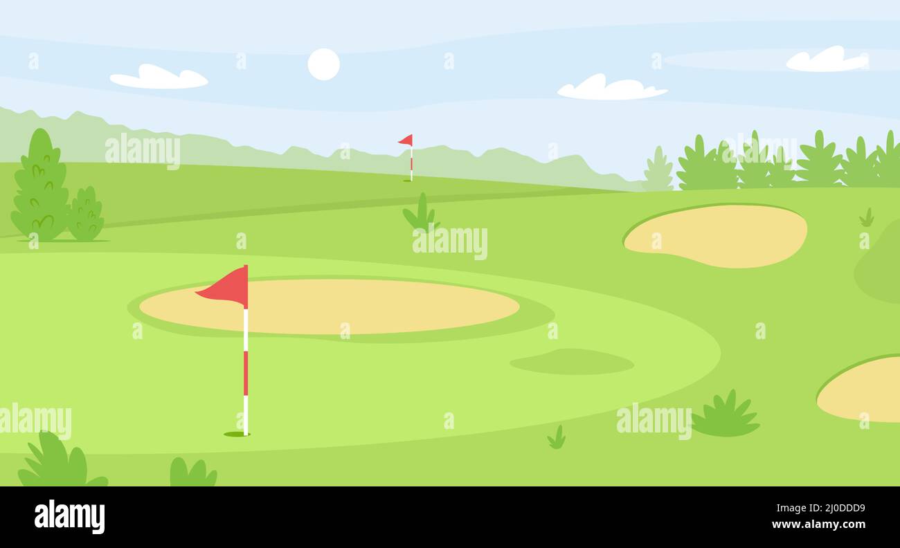Paysage de parcours de golf d'été, terrain d'herbe verte pour le golf ...