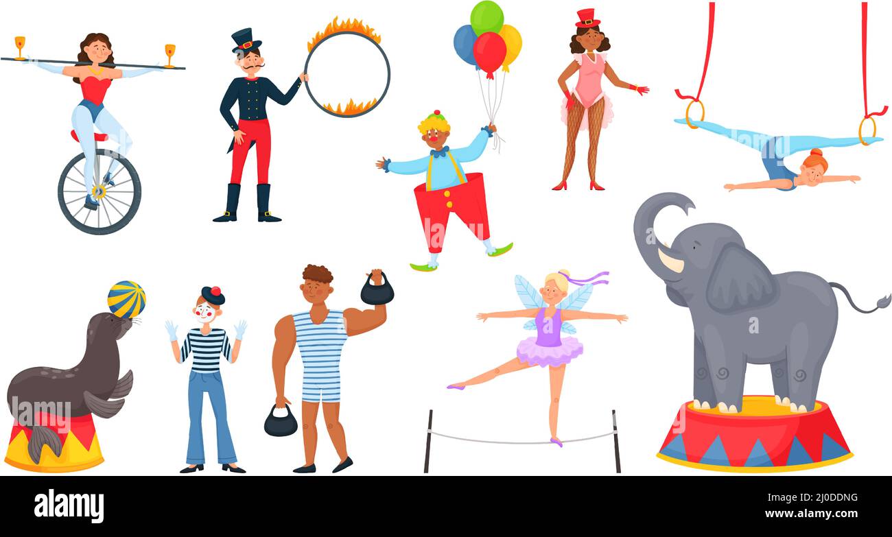 Personnages de cirque, artistes de carnaval, artistes d'animaux formés ...