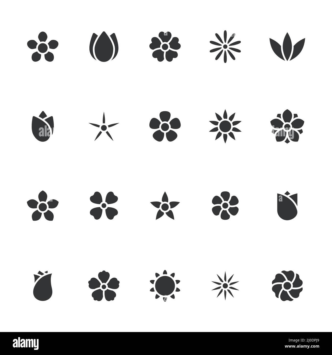 Ensemble d'icônes de fleurs. Symboles de fleurs noires tendance pour ...