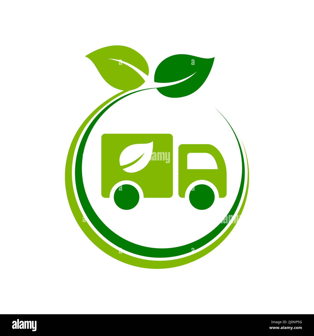 Chariot avec une icône de lame. Éco-camion vert à l'intérieur du cercle ...