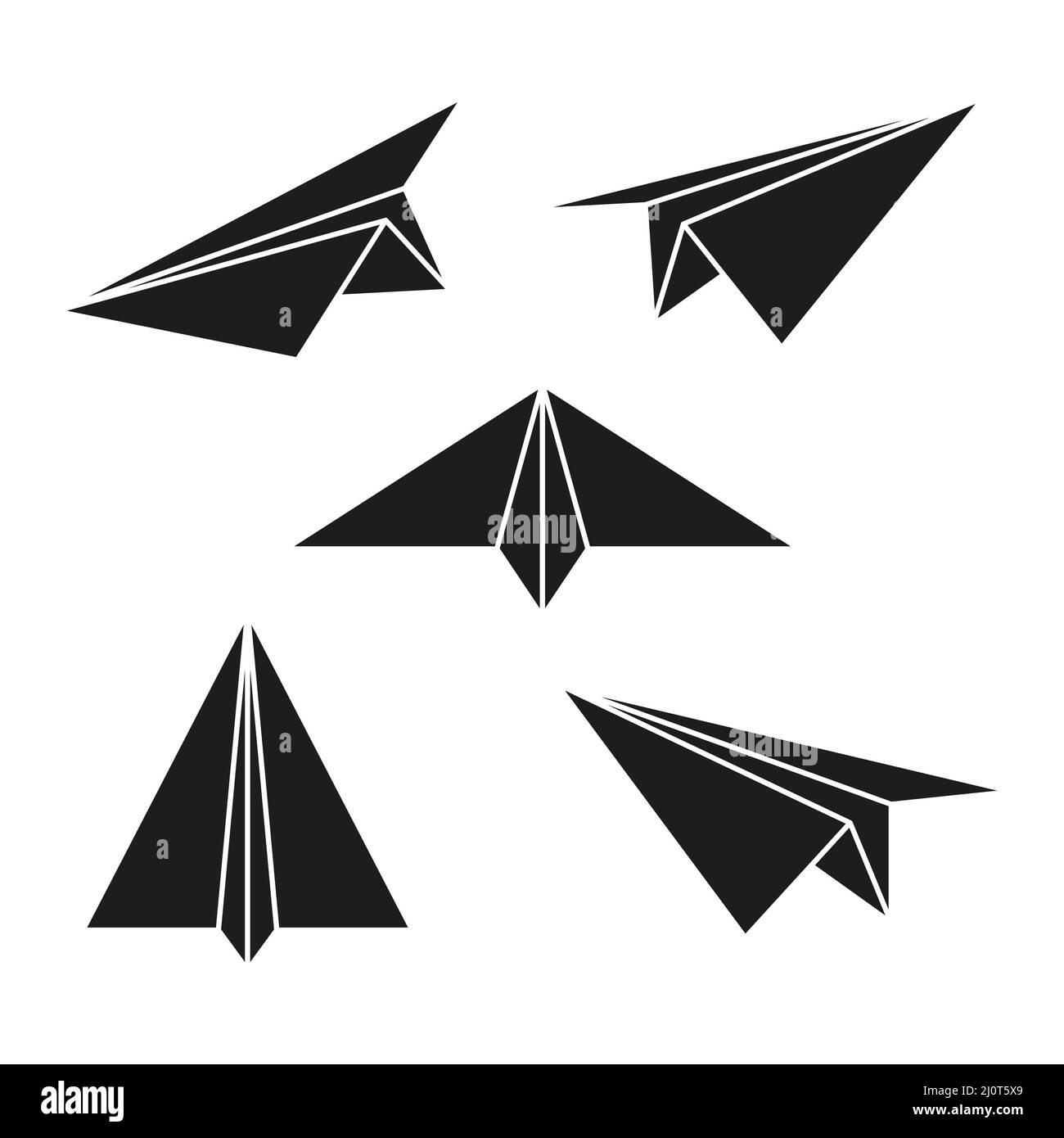 Avions en papier. Envoi d'un message silhouettes noires collection de ...