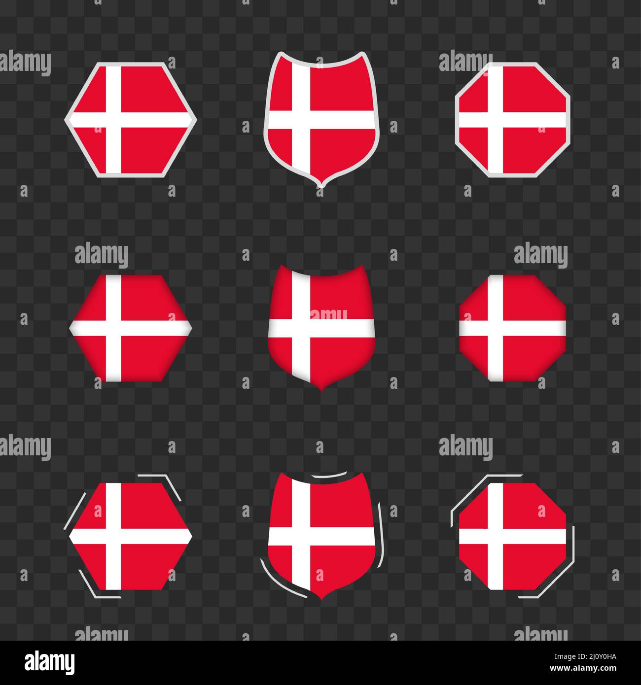 Symboles nationaux du Danemark sur fond transparent foncé, drapeaux ...