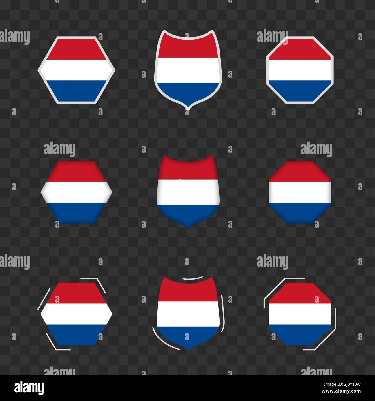 Symboles nationaux des pays-Bas sur fond transparent foncé, drapeaux ...