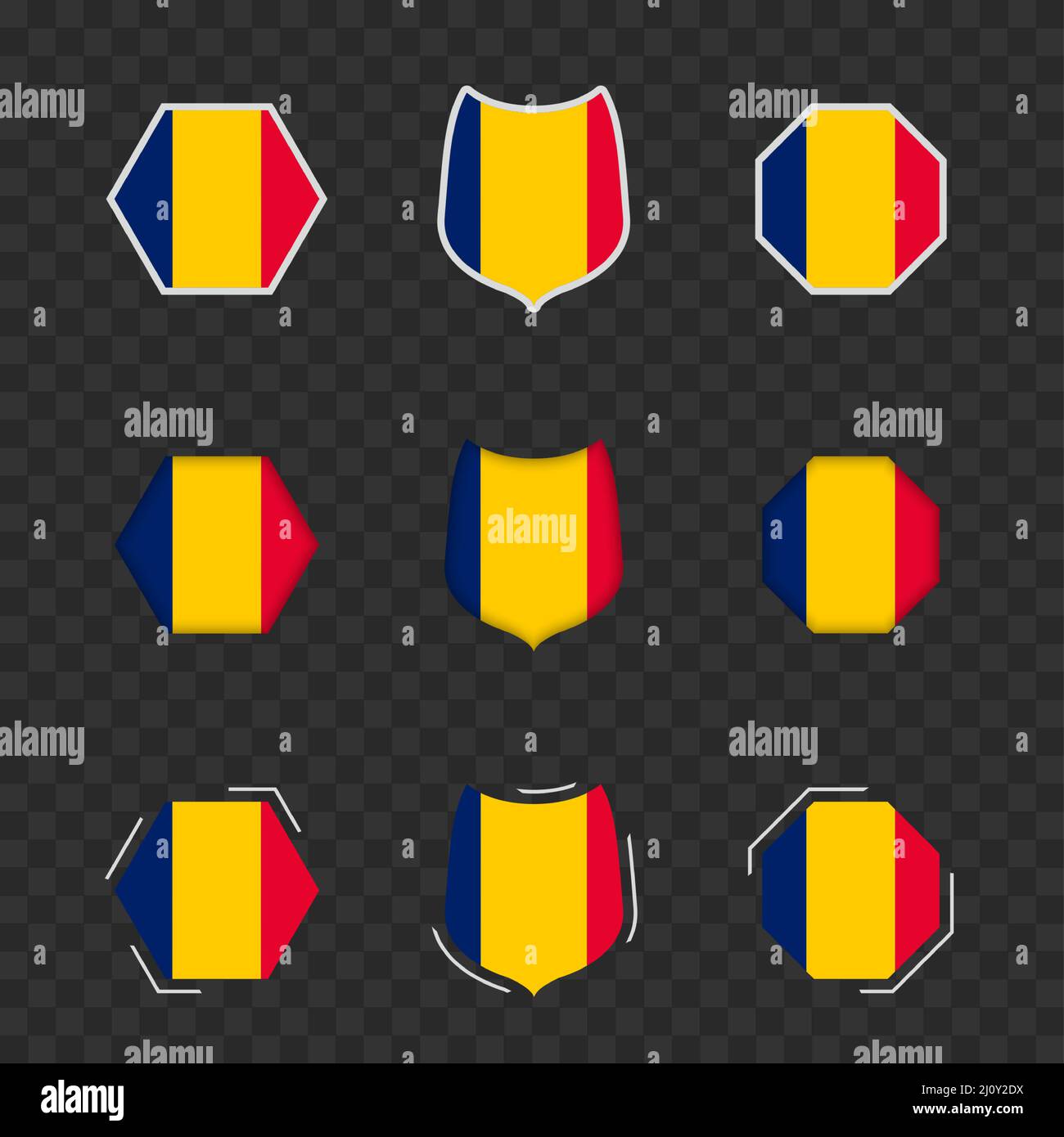 Symboles nationaux du Tchad sur fond transparent foncé, drapeaux ...