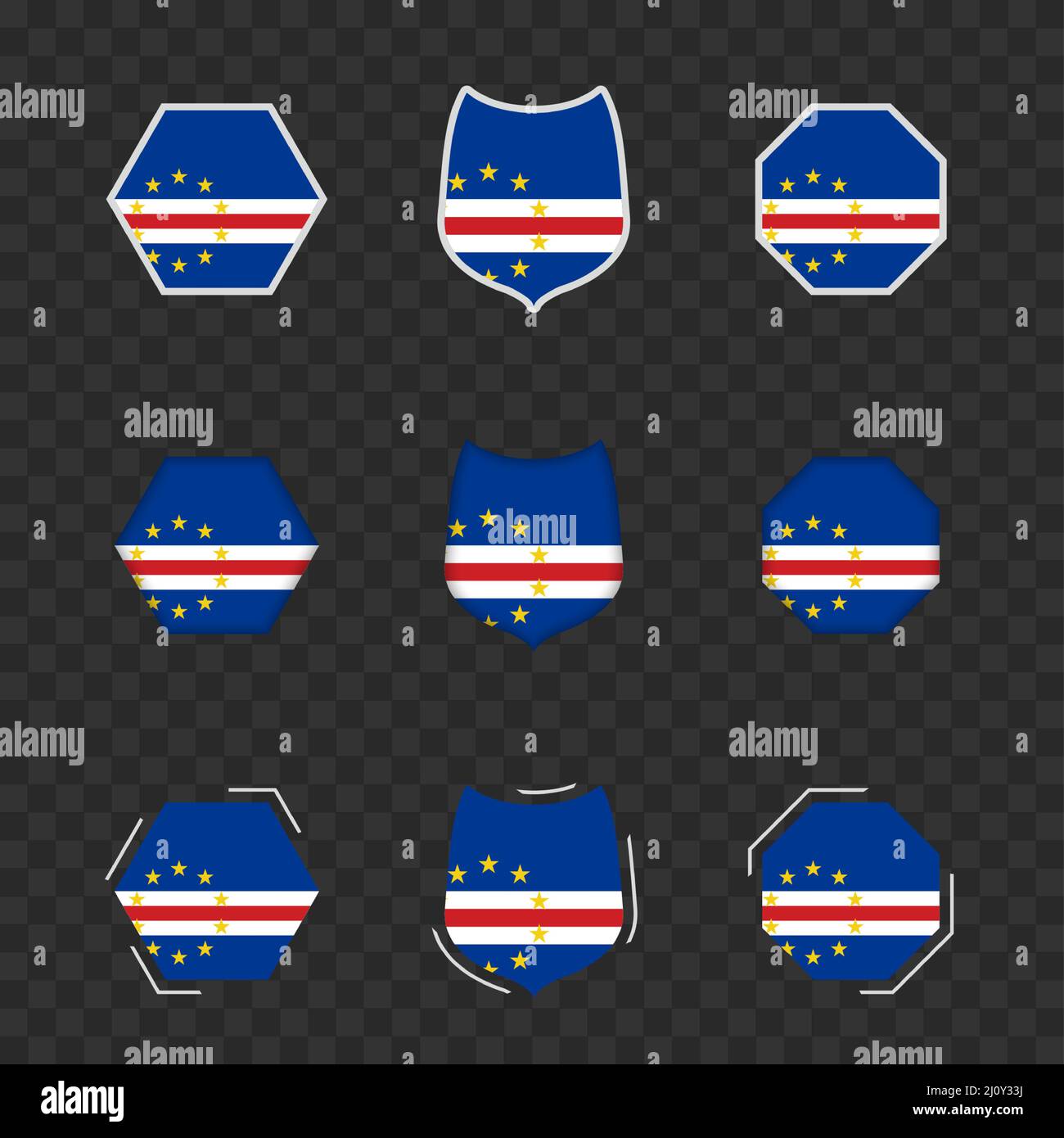Symboles nationaux du Cap-Vert sur fond transparent foncé, drapeaux ...
