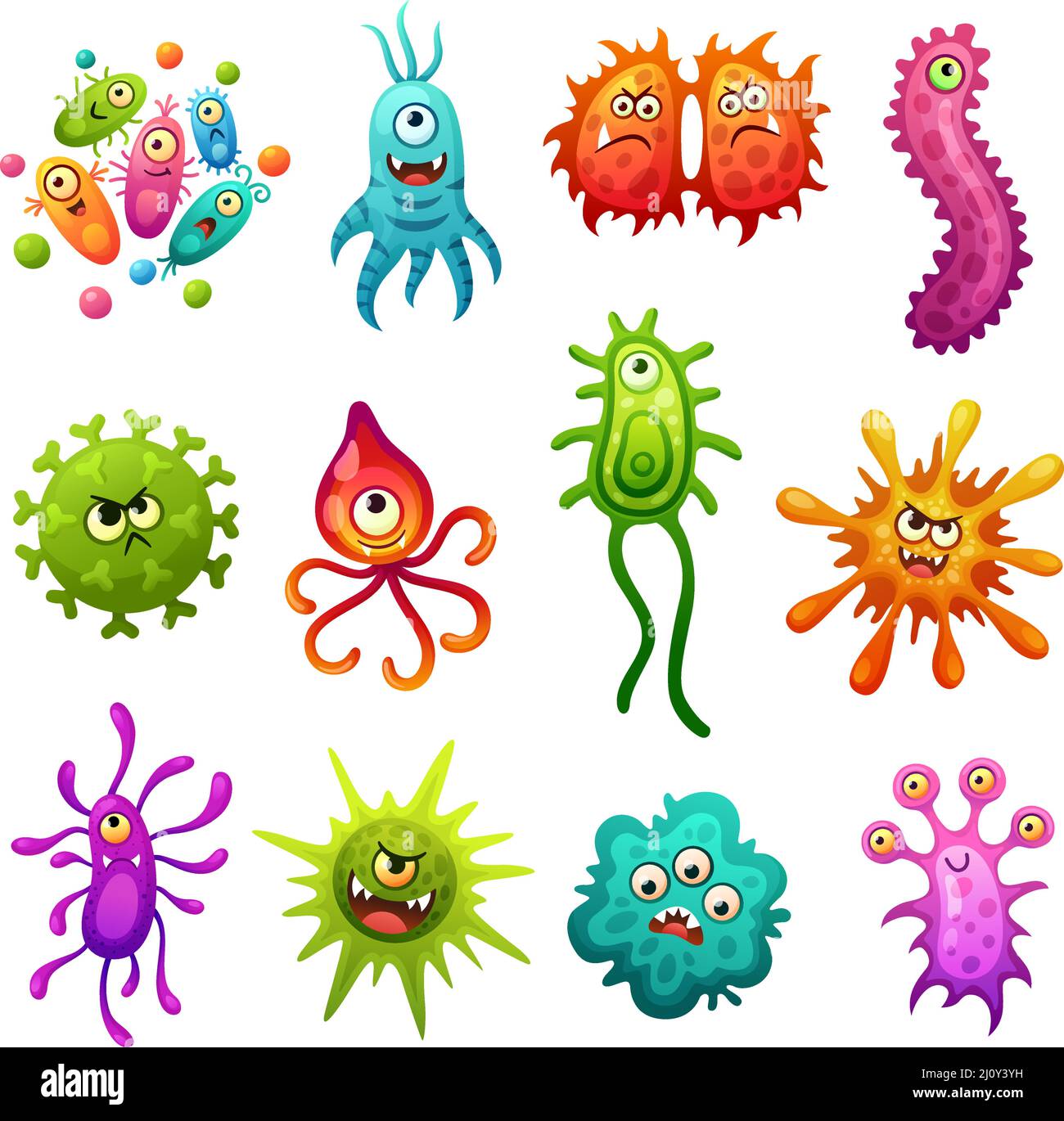 Des bactérias mignons. Personnage de bactéries, microbes de dessins ...