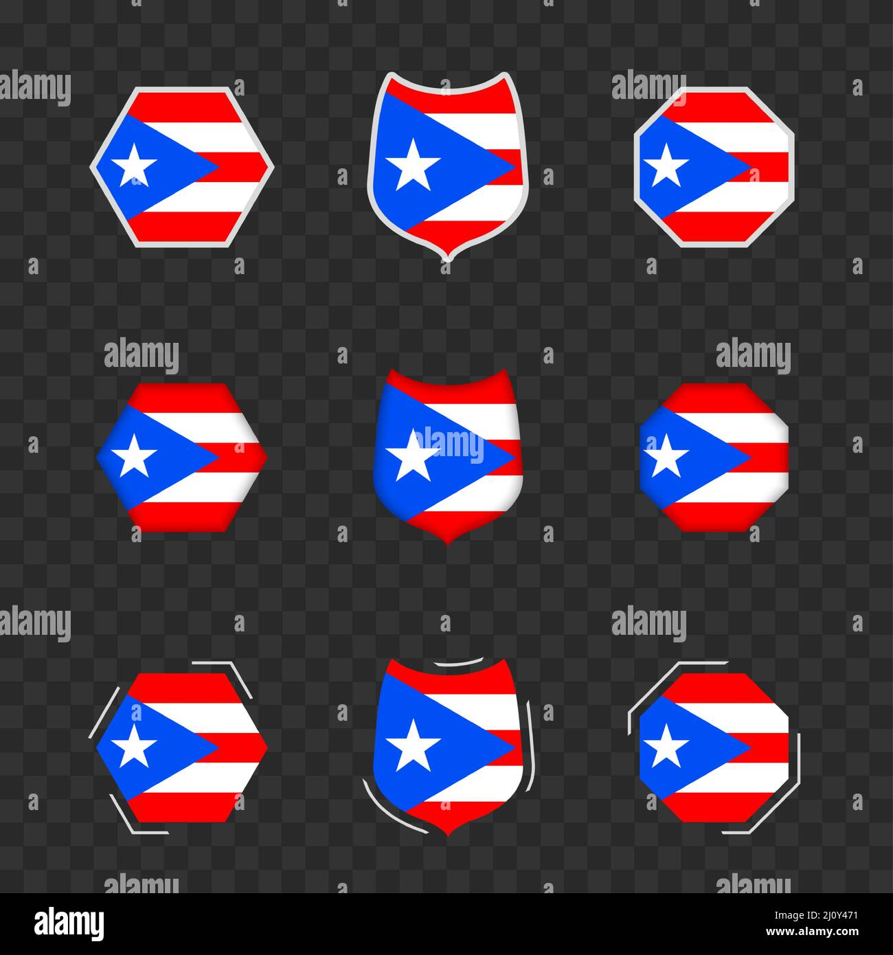 Symboles nationaux de Porto Rico sur fond transparent foncé, drapeaux ...