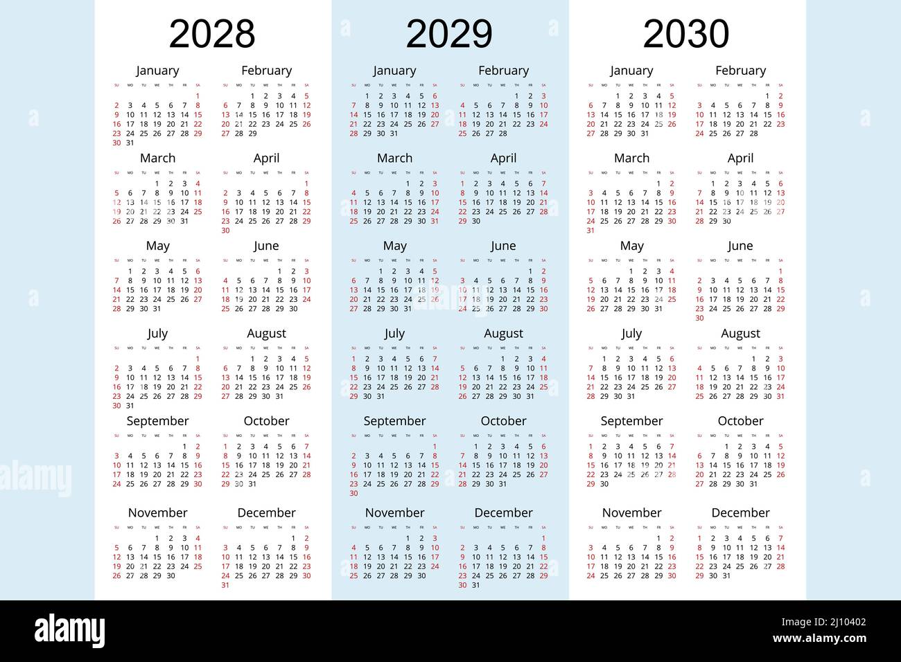 Planificateur de calendrier 2028, 2029, 2030, modèle de planificateur ...