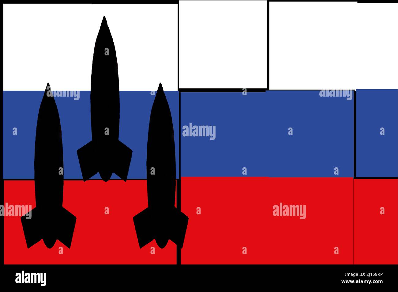Russie. Armes nucléaires. Drapeau de la Russie avec symbole de l'arme ...