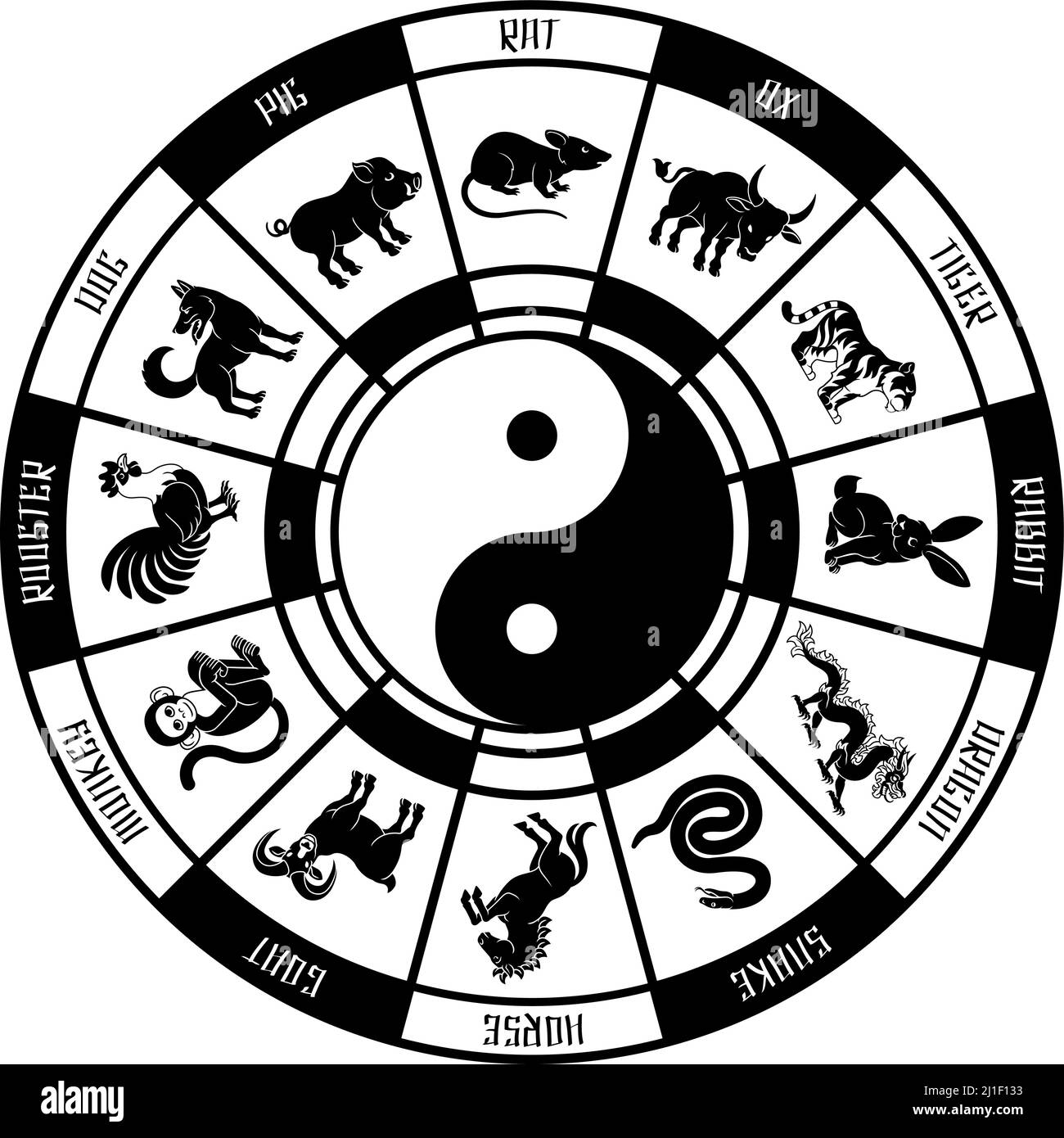 Signes du zodiaque chinois lapin Banque d'images noir et blanc - Alamy