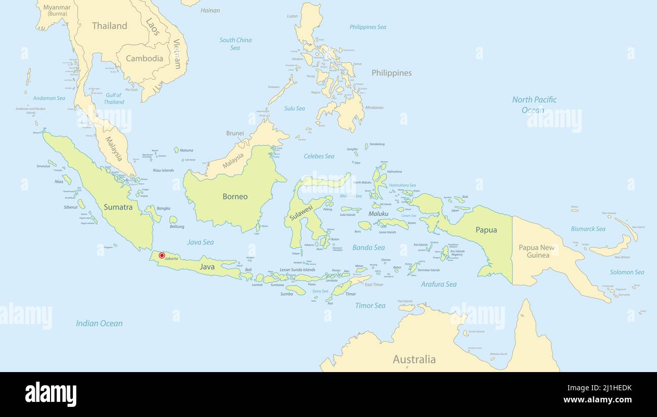 Carte de l'Indonésie détaillée avec les États voisins, les îles avec ...