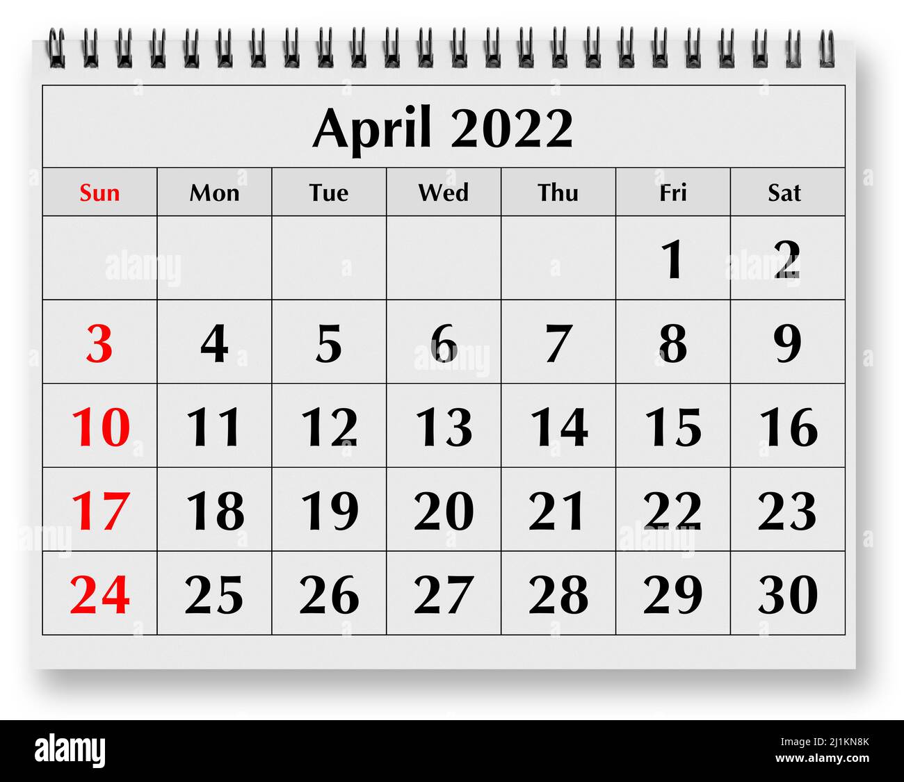 Une page du calendrier mensuel annuel - avril 2022 Photo Stock - Alamy