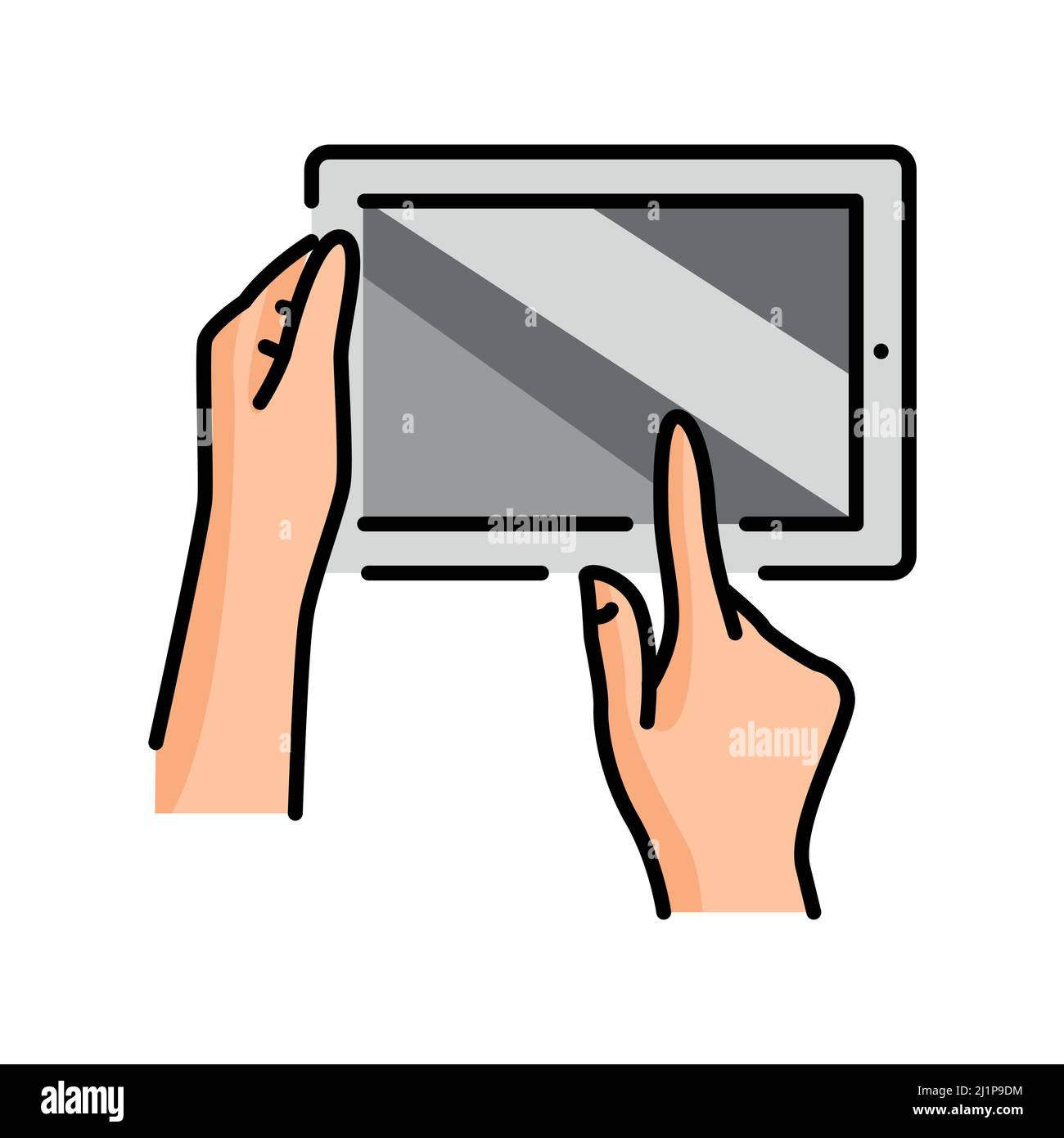 Mains tenant l'icône de la ligne de couleur de la tablette numérique ...