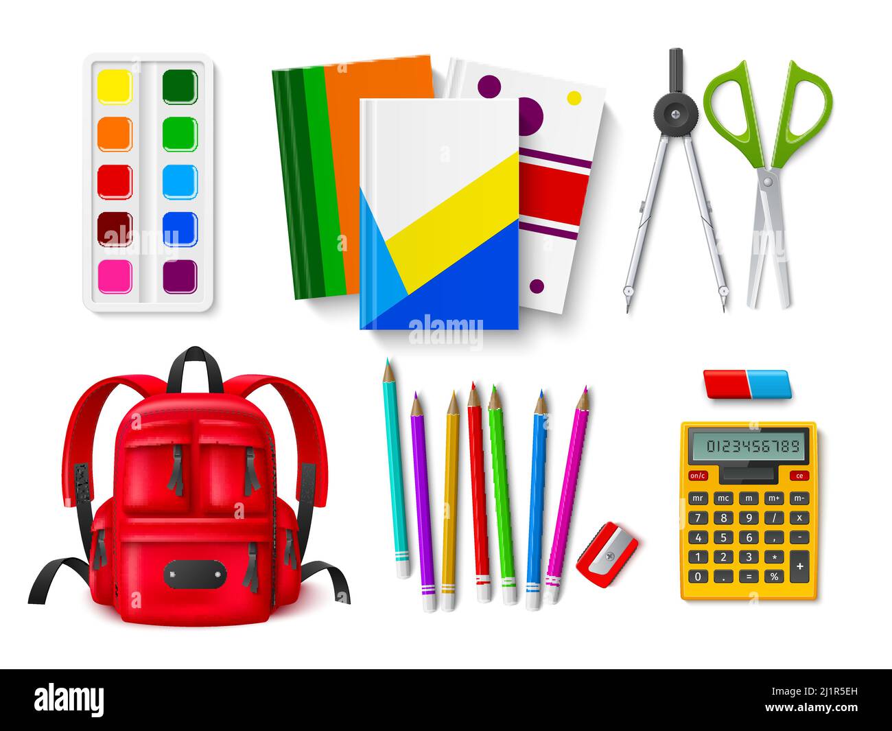 Des fournitures scolaires réalistes. Articles de papeterie pour ...