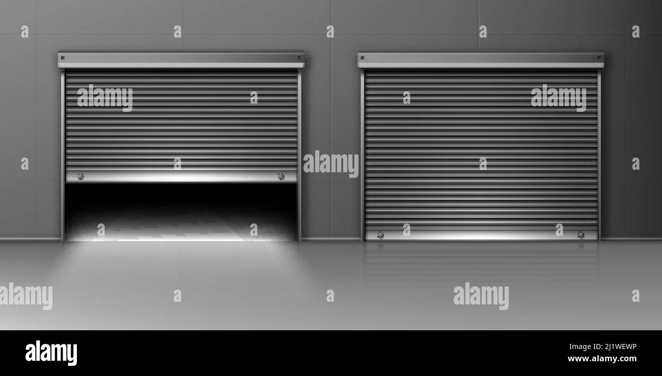 Portes de garage, entrées hangar avec volets roulants. Extérieur de l ...