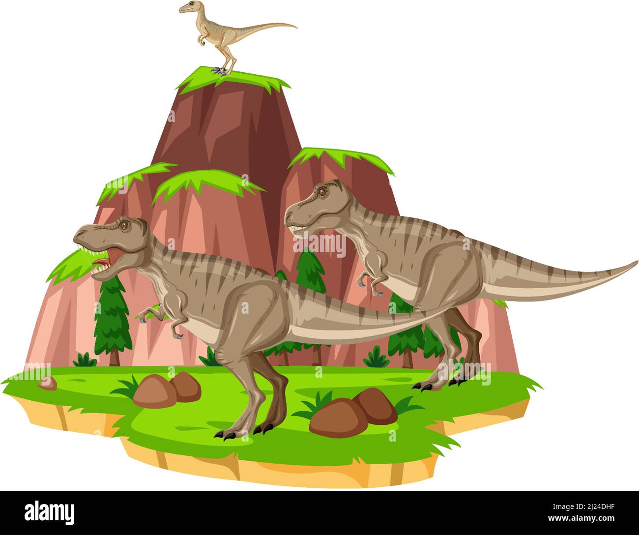 Scène avec dinosaures t-rex sur l'illustration de l'île Image ...