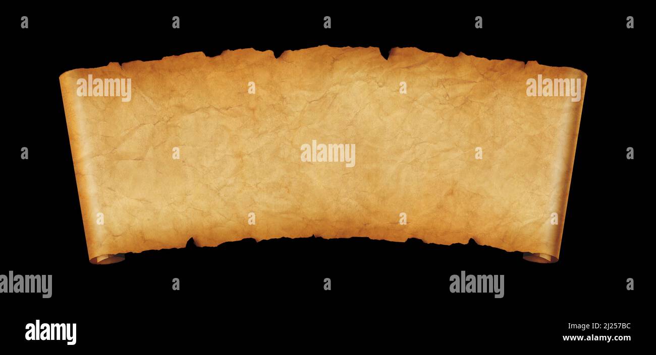 Ancienne banderole horizontale papier.Rouleau parchemin isolé sur fond ...