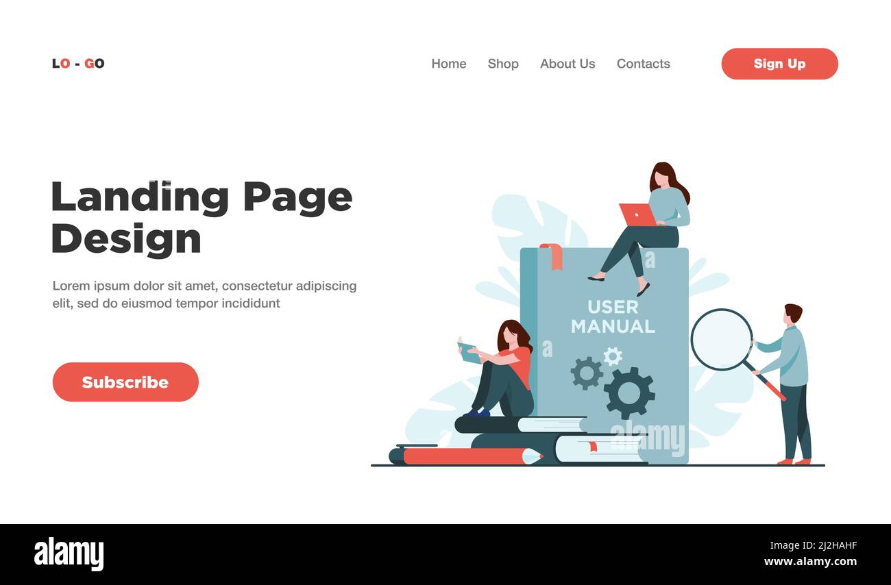 Des personnes minuscules avec des instructions de guide ou des manuels ...