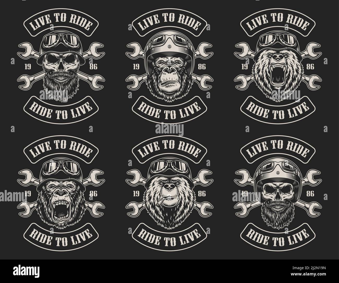 Ensemble d'emblèmes de motard de style vintage. Illustration ...