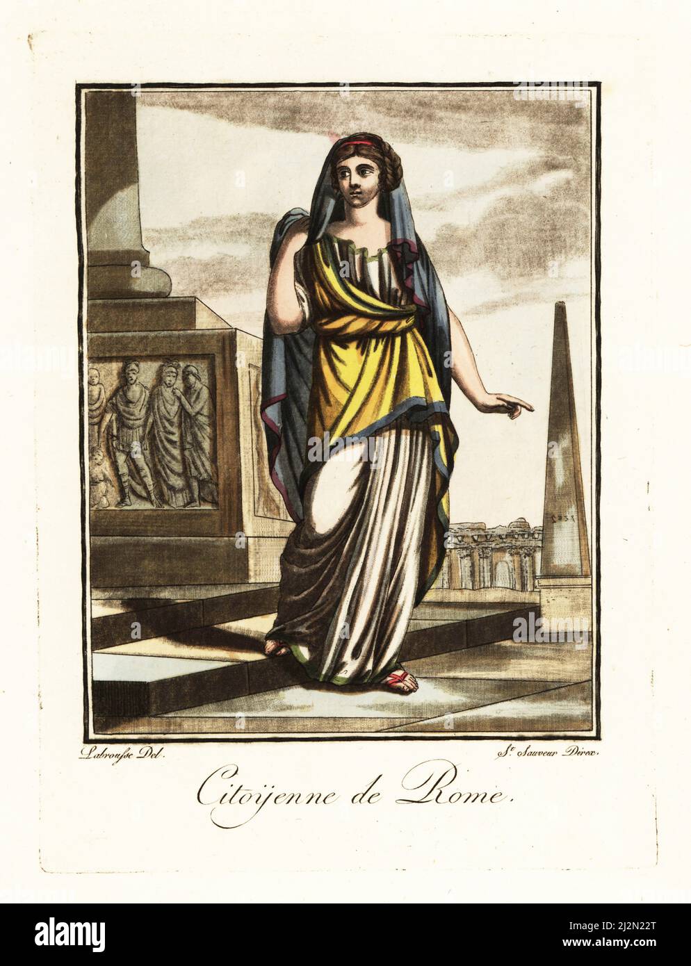 Femme citoyenne de Rome à palla (cloak) et stola (robe), ses cheveux ...