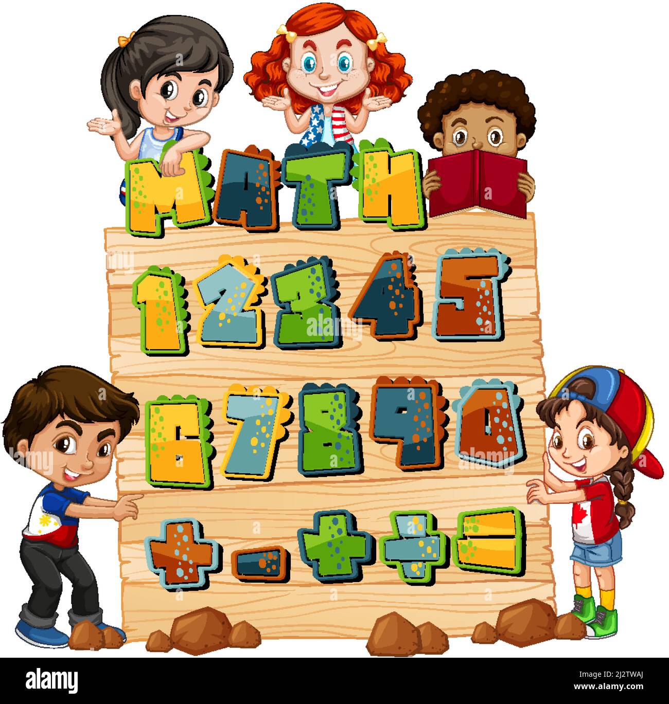 Comptage des numéros 0 à 9 et illustration des symboles mathématiques ...