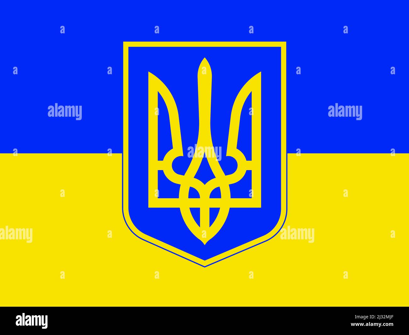 Symboles ukrainiens. Armoiries de l'Ukraine sur le fond du drapeau ...