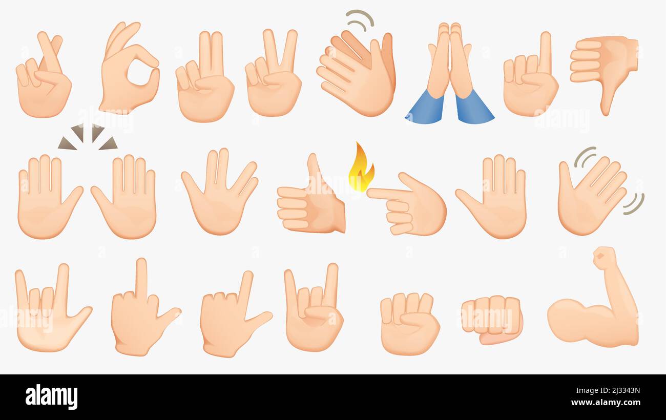 Émotiji peau blanche icônes de main. Jeu d'icônes et de symboles mains ...