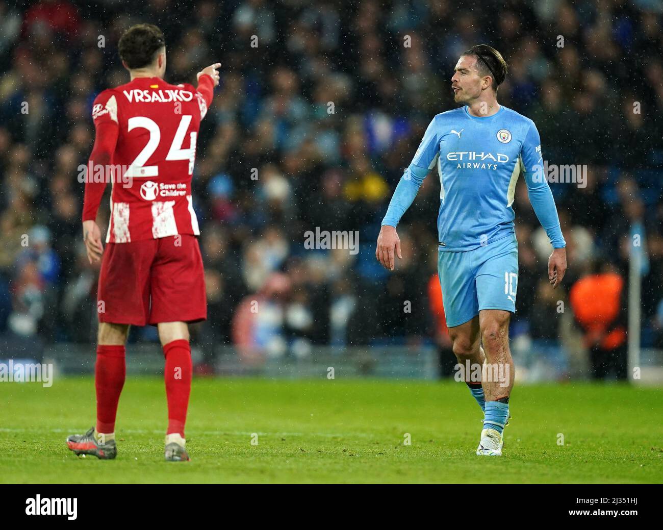 Le Sime Vrsaljko (à gauche) de l'Atletico Madrid et Jack Grealish de ...