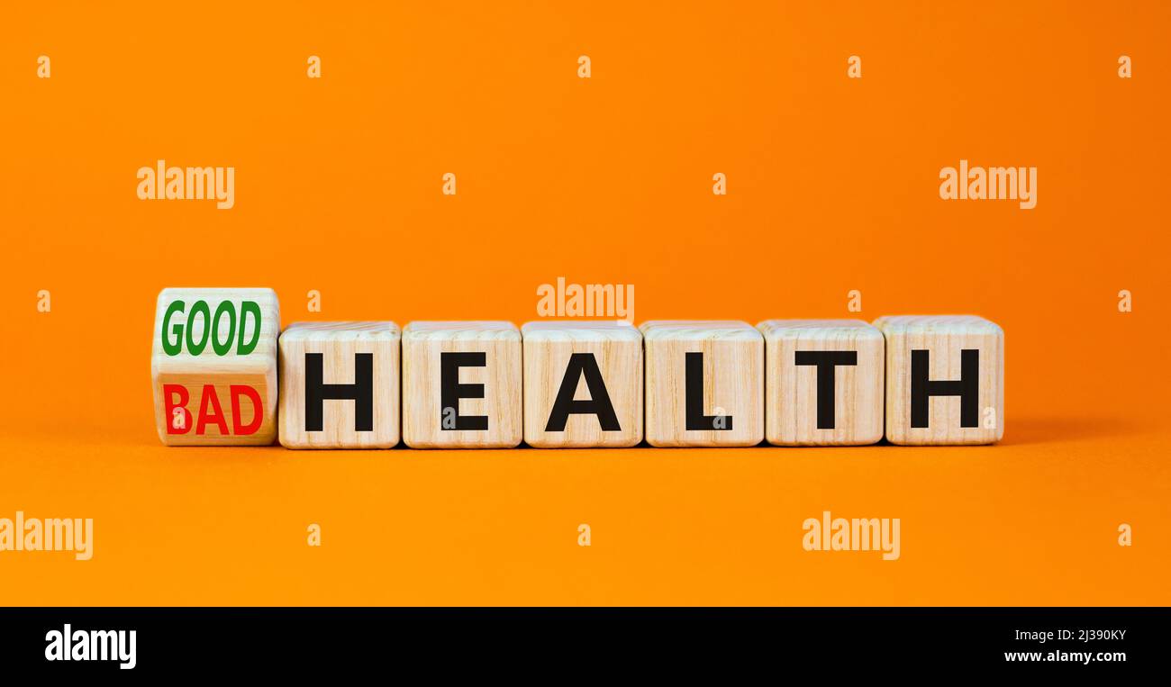 Symbole de bonne ou mauvaise santé. Tourné cubes en bois et changé de ...