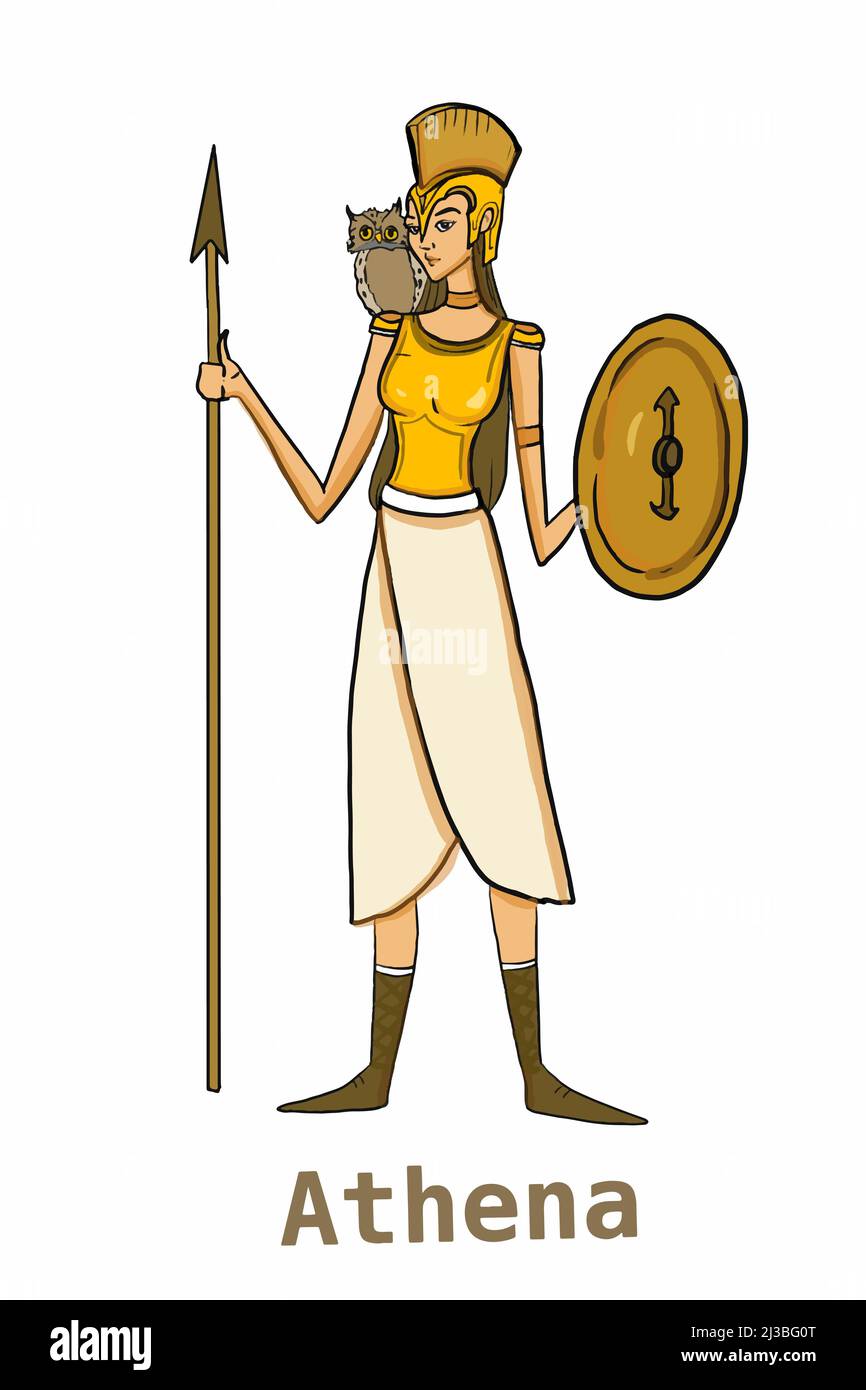 Mythologie grecque Dieux, Athéna,illustration ,fond blanc,dessin de ...