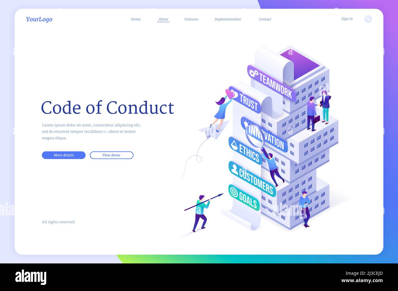 Code de conduite page d'accueil isométrique, concept de règles d ...