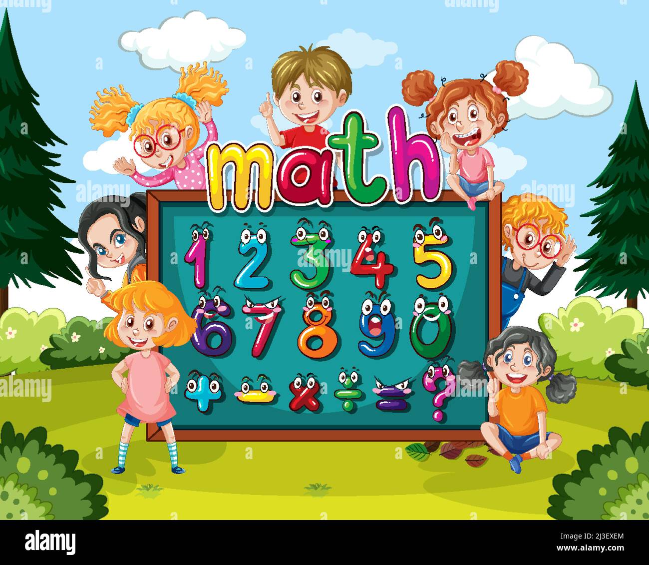 Comptage des numéros 0 à 9 et illustration des symboles mathématiques ...