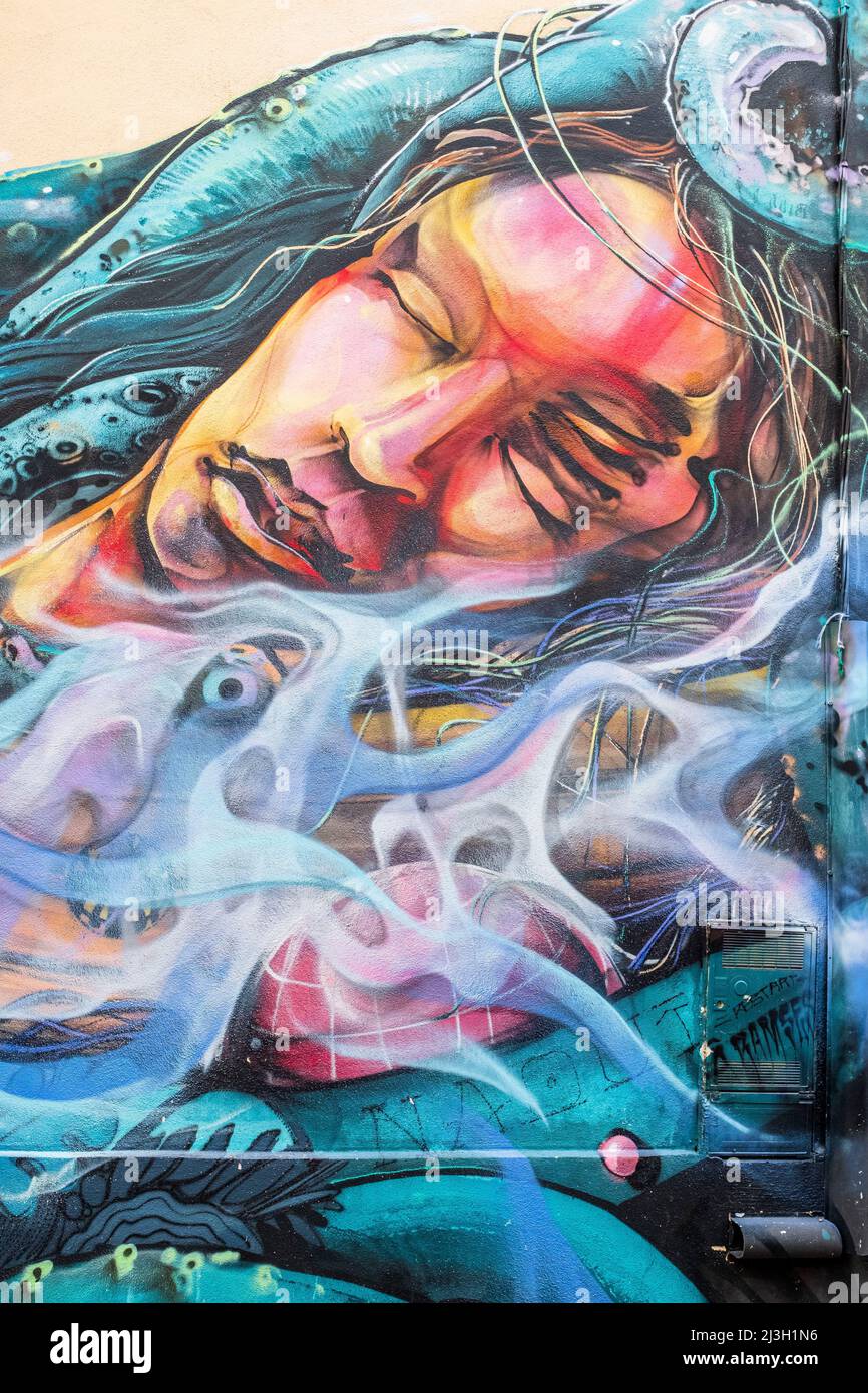 France, Herault, Sète, fresque Histoire de Mer par les artistes Belek ...
