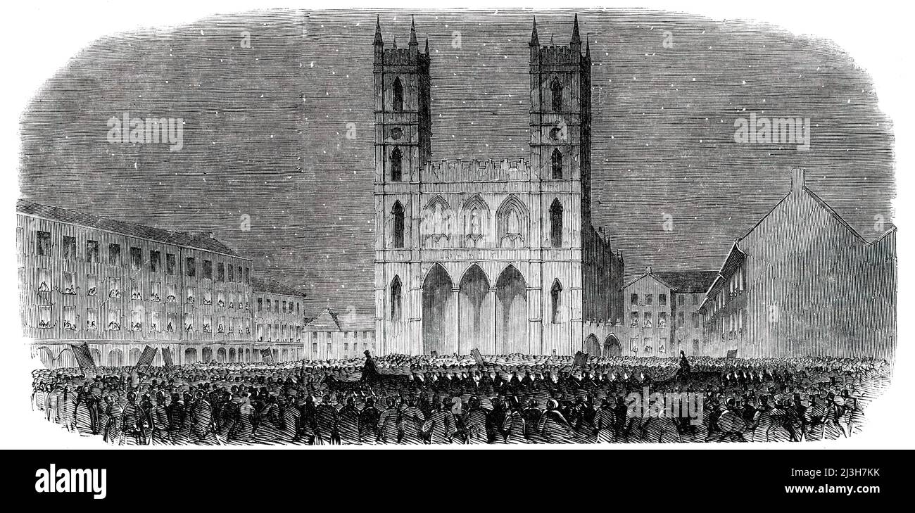 Procession torche-lumière sur la place d'armes, à Montréal, 1850 ...