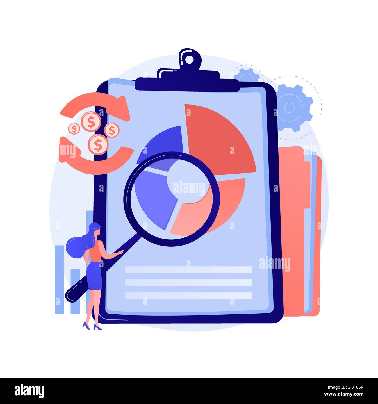 Analyse financière. Personnage de dessin animé homme avec loupe ...