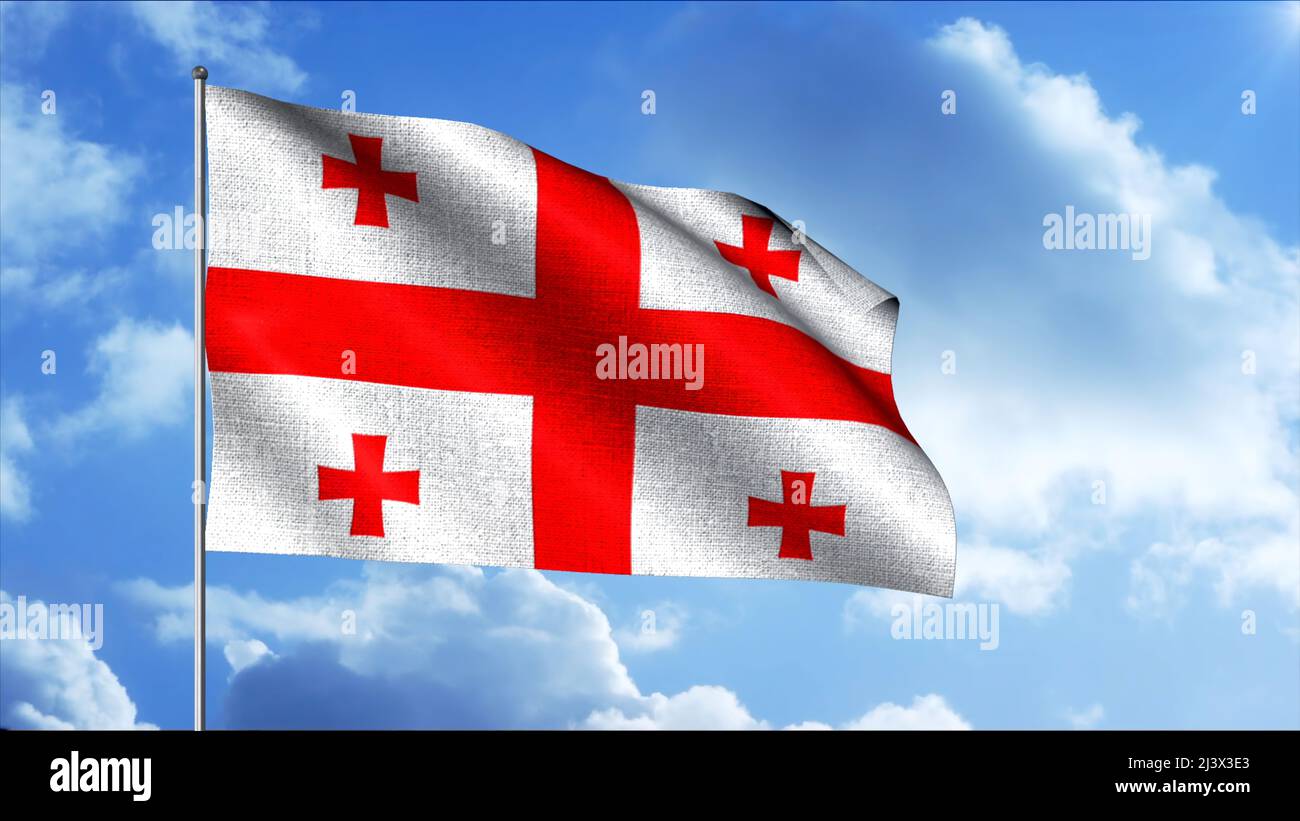 Drapeau de la Géorgie . Motion.au centre, il y a une grande croix rouge ...