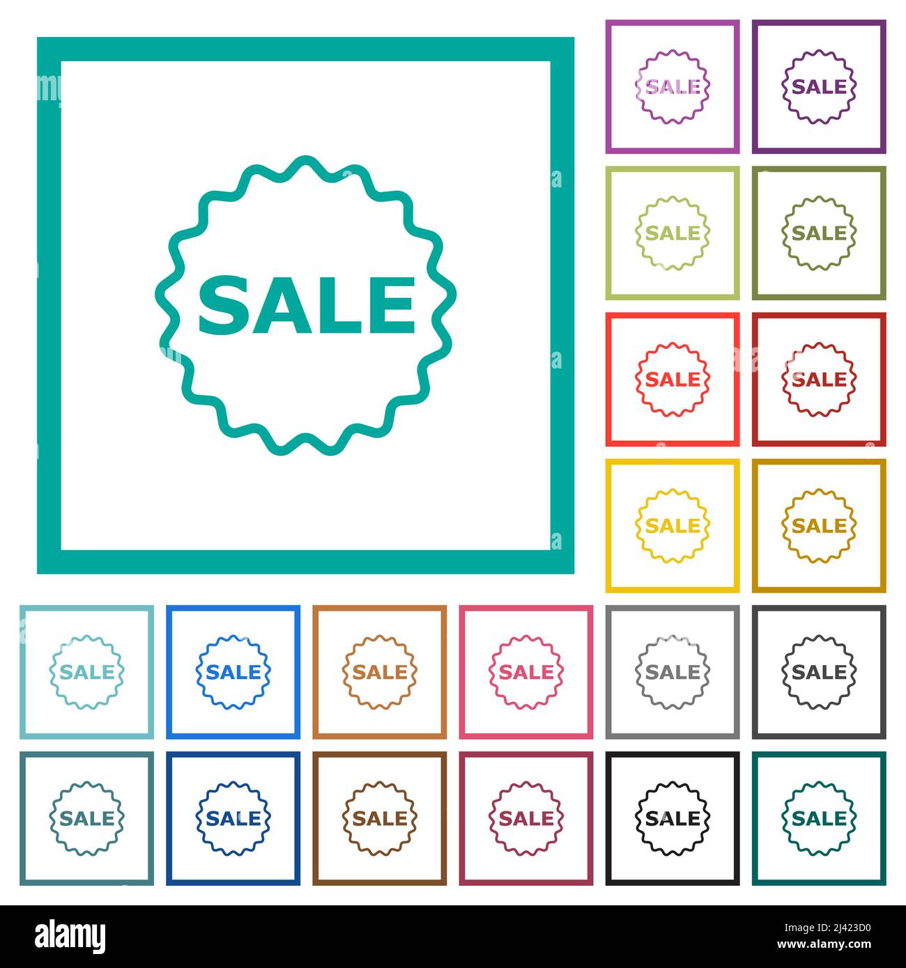 Logo de solde icônes de couleur plate avec cadres quadrants sur fond ...