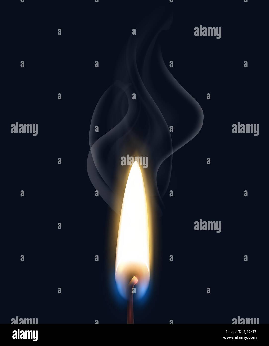 Composition de fumée de flamme colorée isolée réaliste avec allumette ...