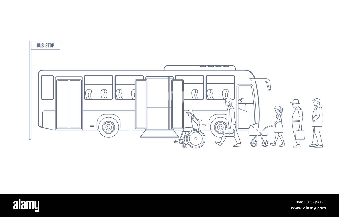Ligne de personnes entrant dans le bus public Banque d'images ...
