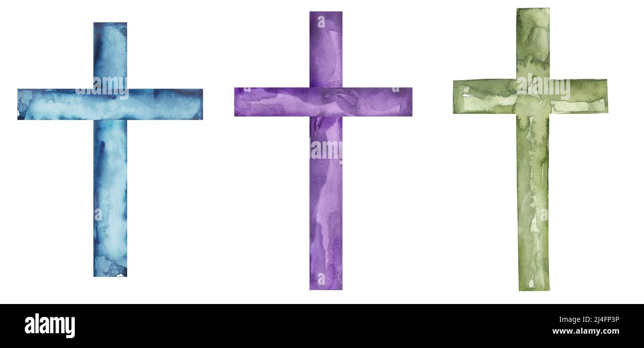 Croix Clipart, bleu chrétien aquarelle, violet et vert Croix ensemble ...
