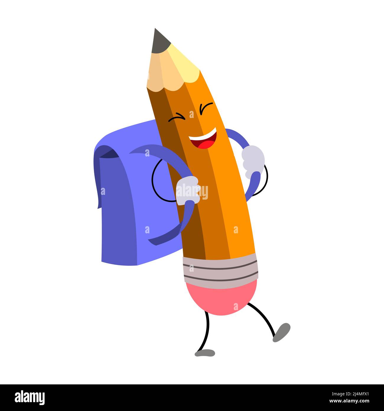 Un crayon de dessin animé heureux est fourni avec un sac à dos. Le ...