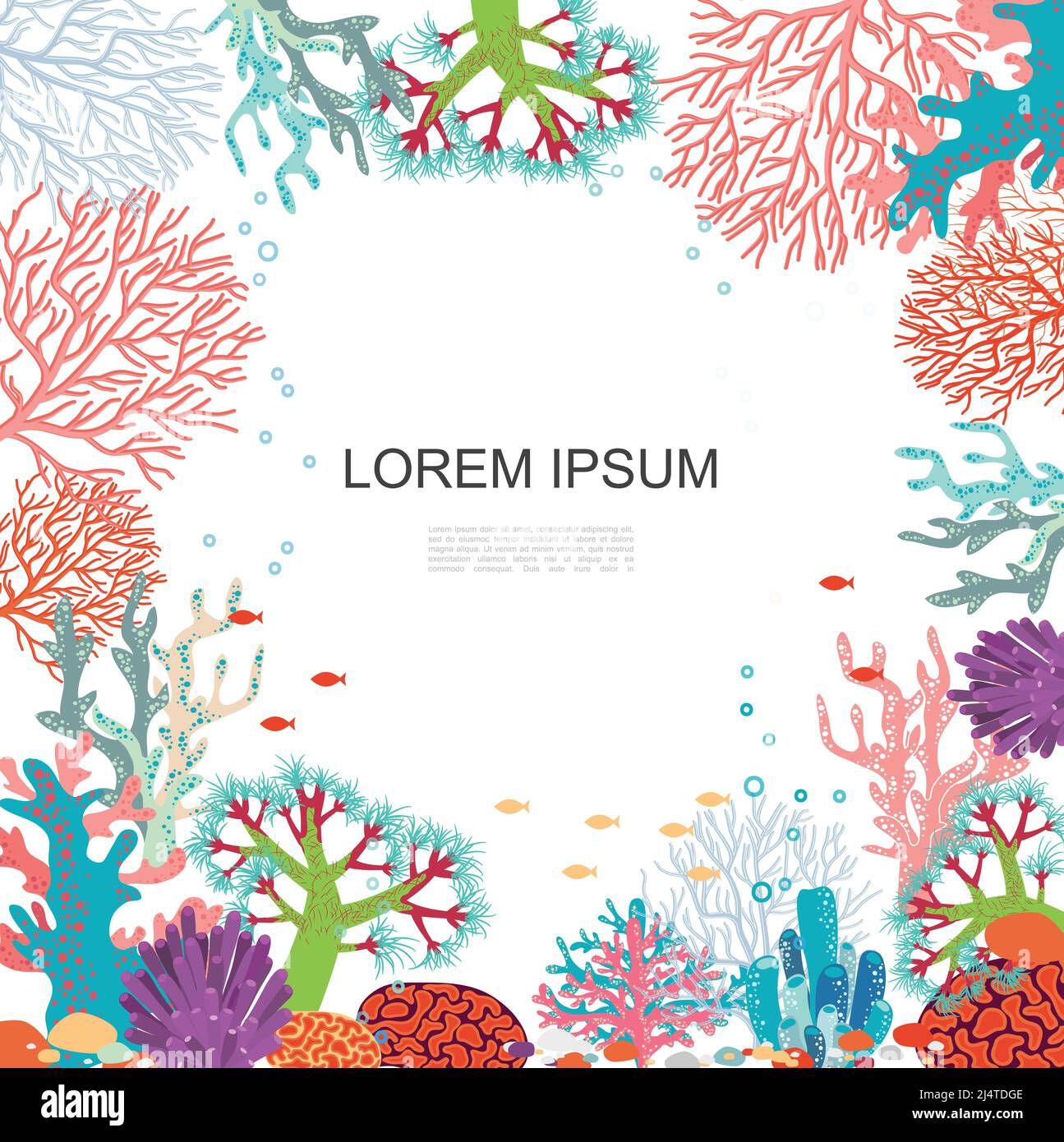 Modèle marin lumineux avec algues et coraux colorés en style plat sur ...