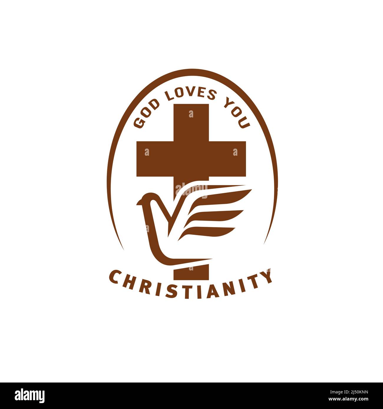 Icône de religion de christianisme avec oiseau de colombe et croix ...