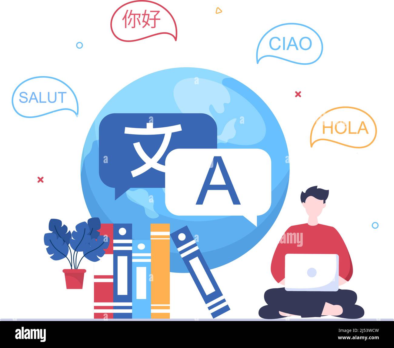 Illustration du traducteur ou du langage de traduction. Dites bonjour ...