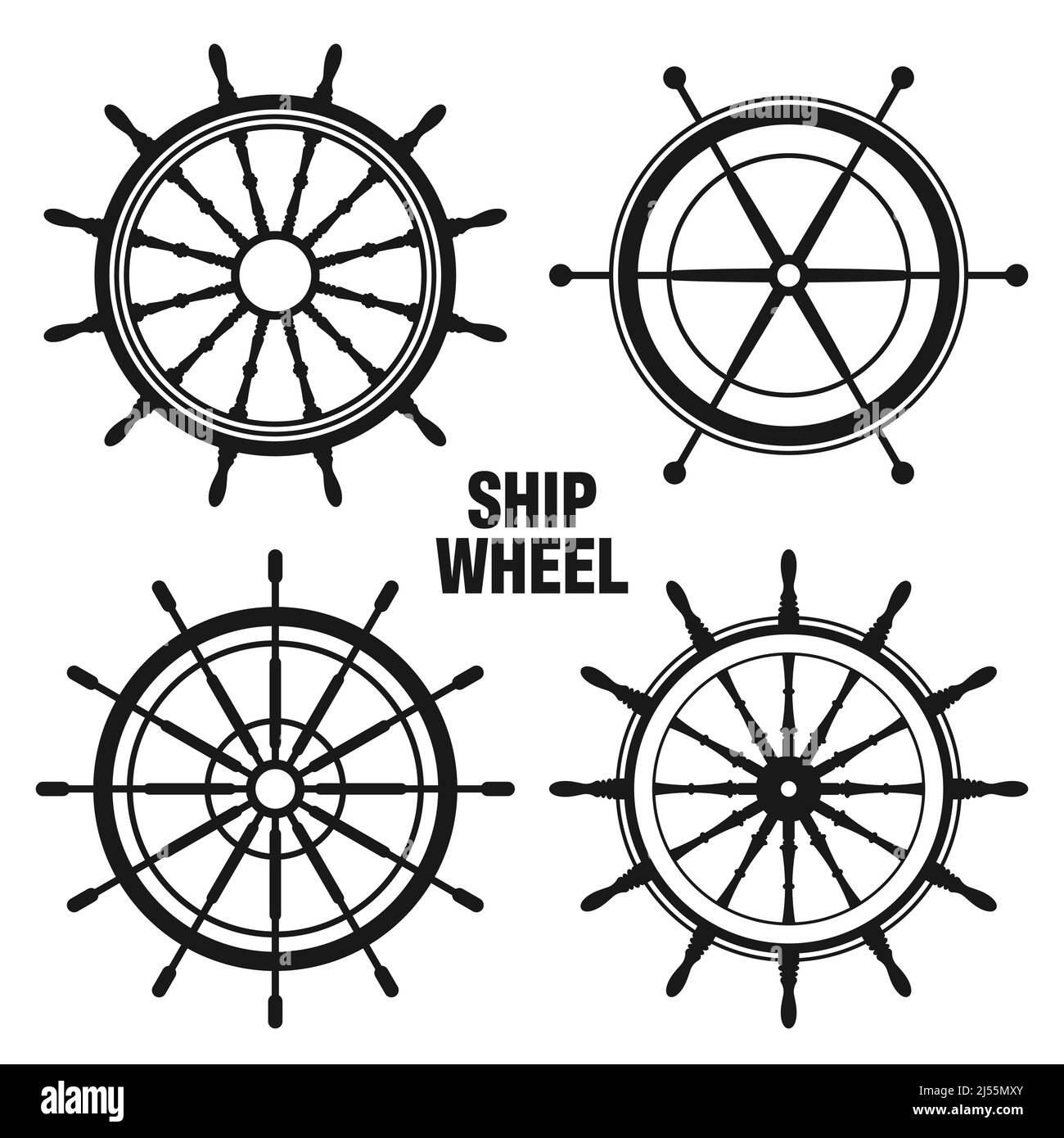 Collection de volants vintage.Navire, symbole roue rétro yacht.Icône de barre nautique.Élément ...