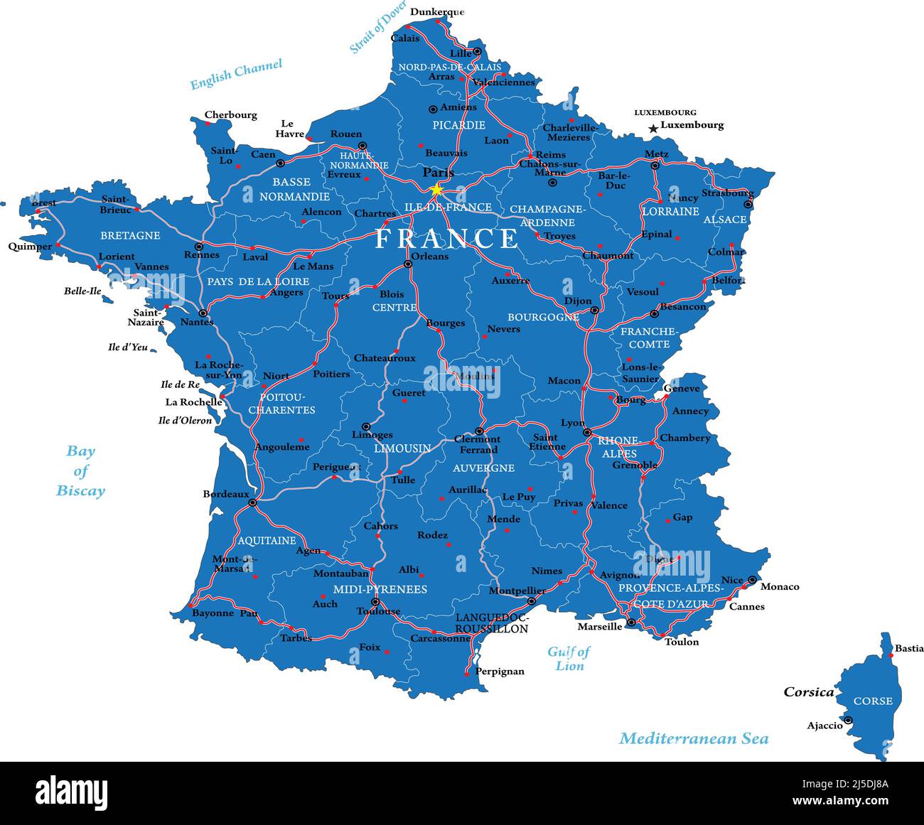 Carte vectorielle très détaillée de la France avec régions ...
