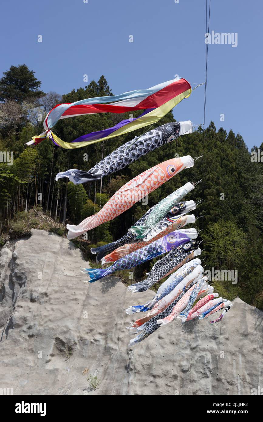 achi village, nagano, japon, 2022/23/04 , Koinobori au village d'Achi ...