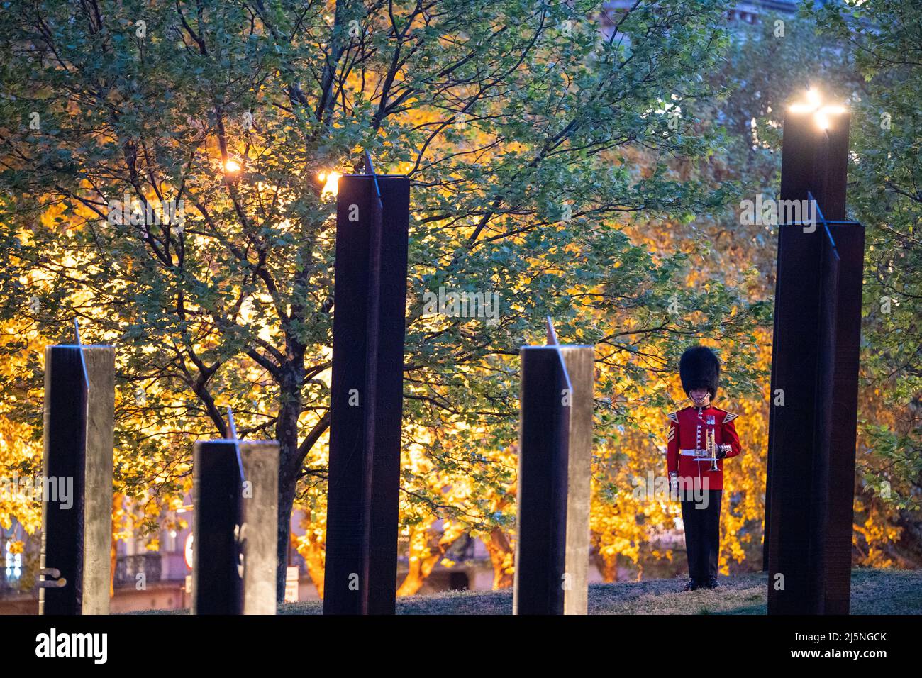 Une garde de Grenadier solitaire pendant le Dawn Service commémorant le ...