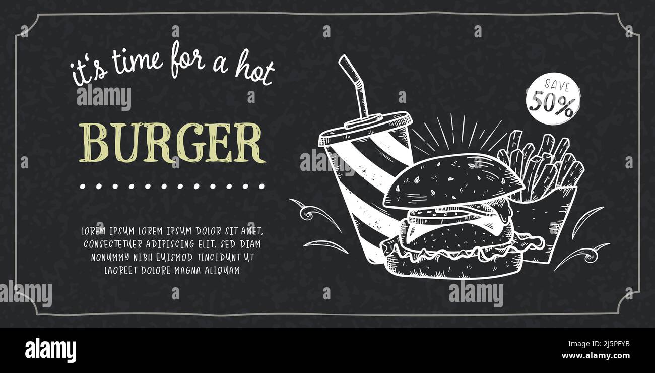 Carte de menu dessinée à la main, délicieux repas, super pour les menus ...